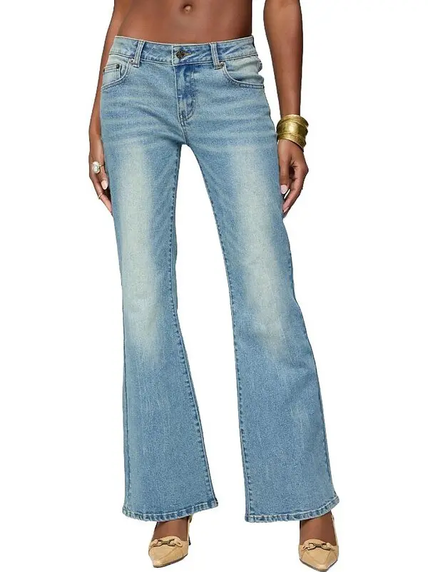 EDIKTED Jenni Washed Low Rise Flared Jeans - Blue-washed