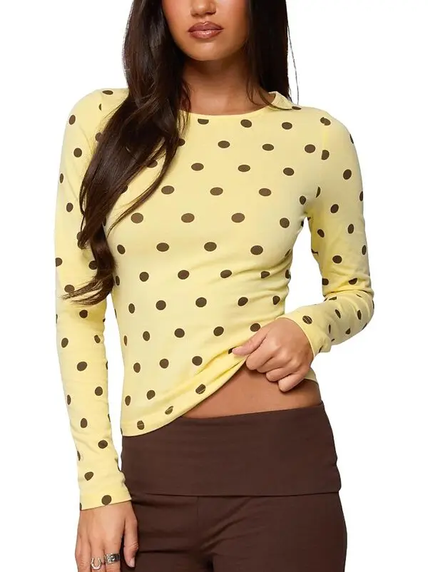 EDIKTED Polka Dot Long Sleeve T-shirt - Yellow