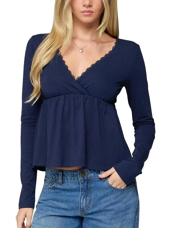 EDIKTED Long Sleeve Babydoll Top - Navy