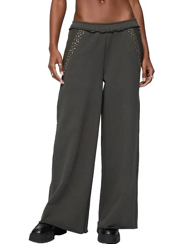 EDIKTED Wrenn Studded Wide Leg Sweatpants - Dark-gray