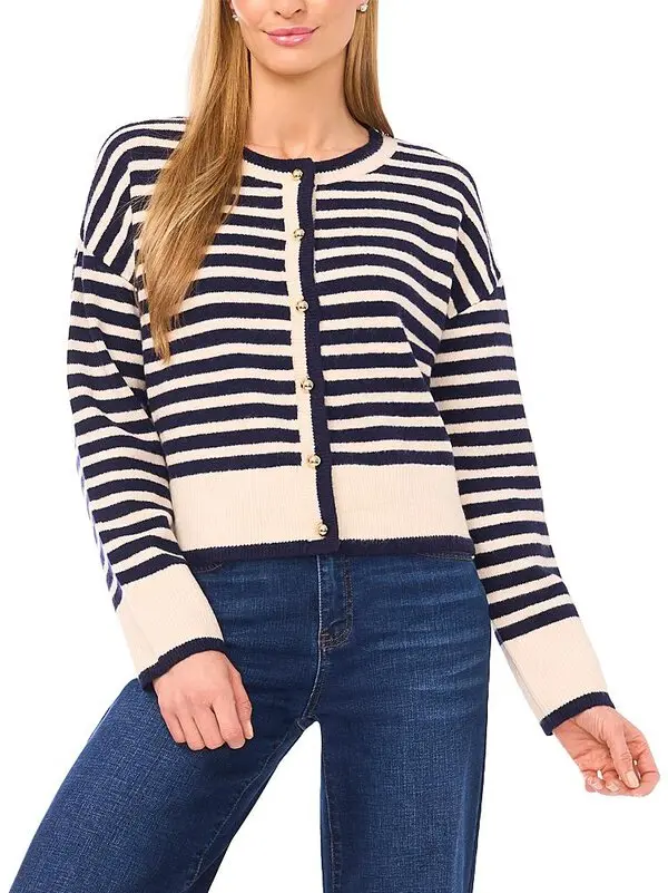 CECE DUPRAZ Stripe Cardigan Sweater - Classic Navy