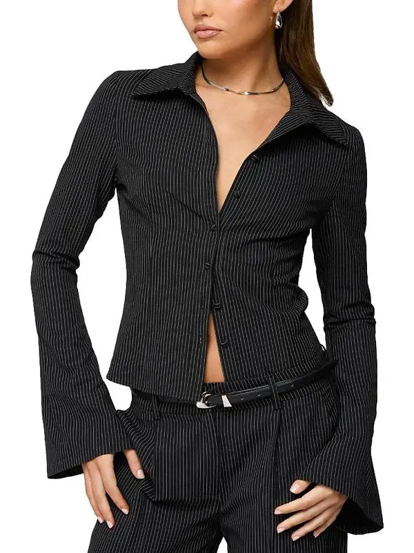 EDIKTED Pinstripe Tailored Button-up Shirt - Black