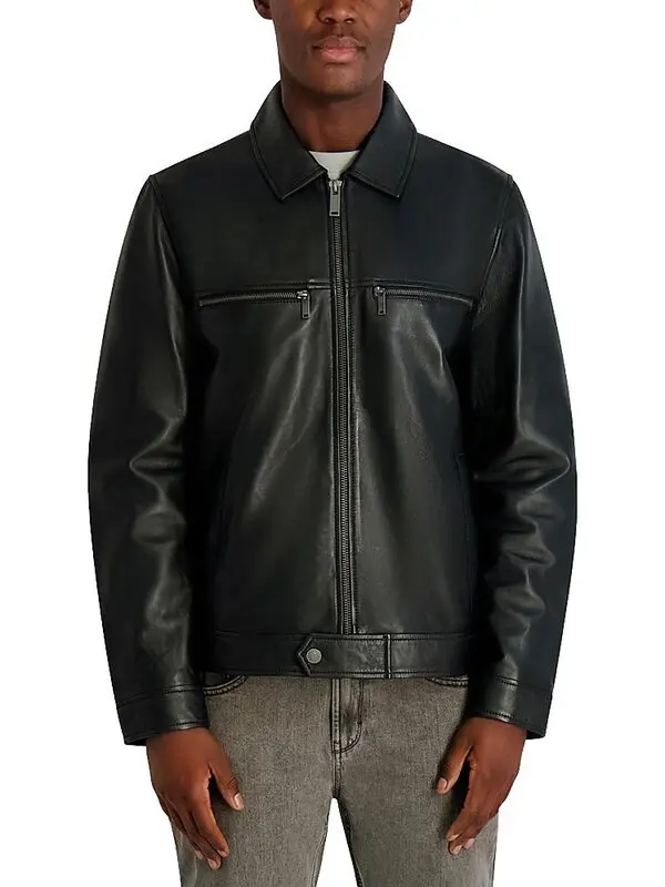 Karl Lagerfeld Paris Collared Leather Jacket - Black