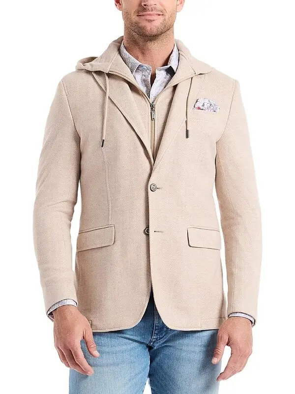 Robert Graham Woven Sport Coat With Drawstring Hoodie - Oatmeal