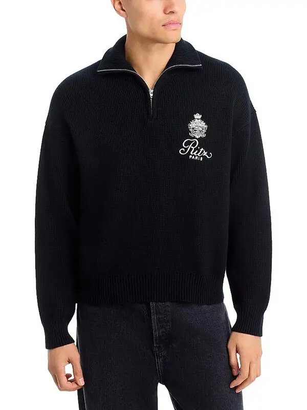 FRAME Ritz Cashmere Half Zip Mock Neck Sweater - Black