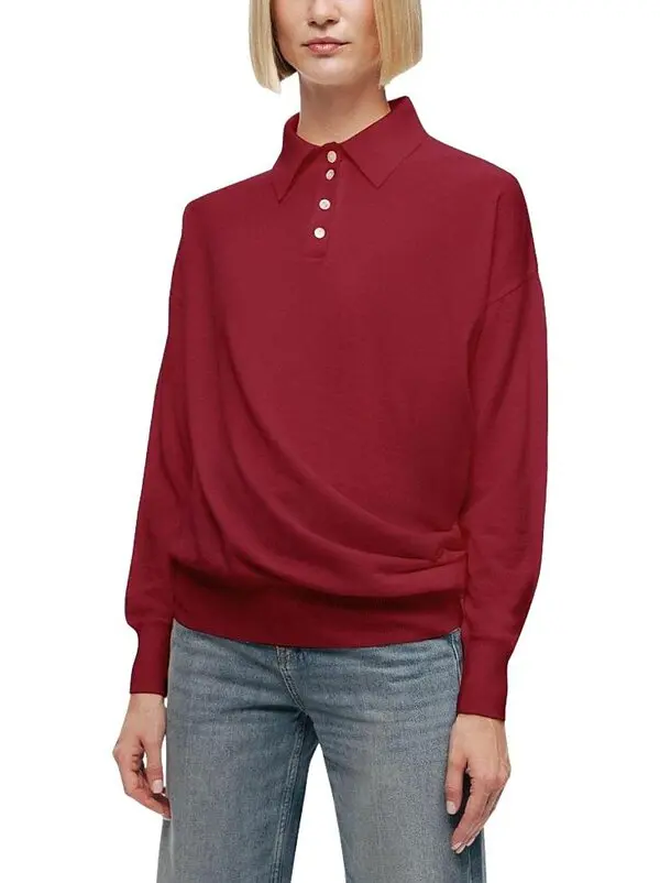 NOCTURNE Relaxed Polo Knit Sweater - Burgundy
