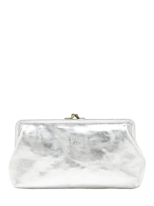 Il Bisonte Classic Manuela Leather Clutch - Silver
