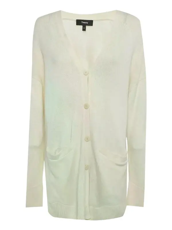 Theory Patch-detail Ribbed-knit Cardigan - Neutrals