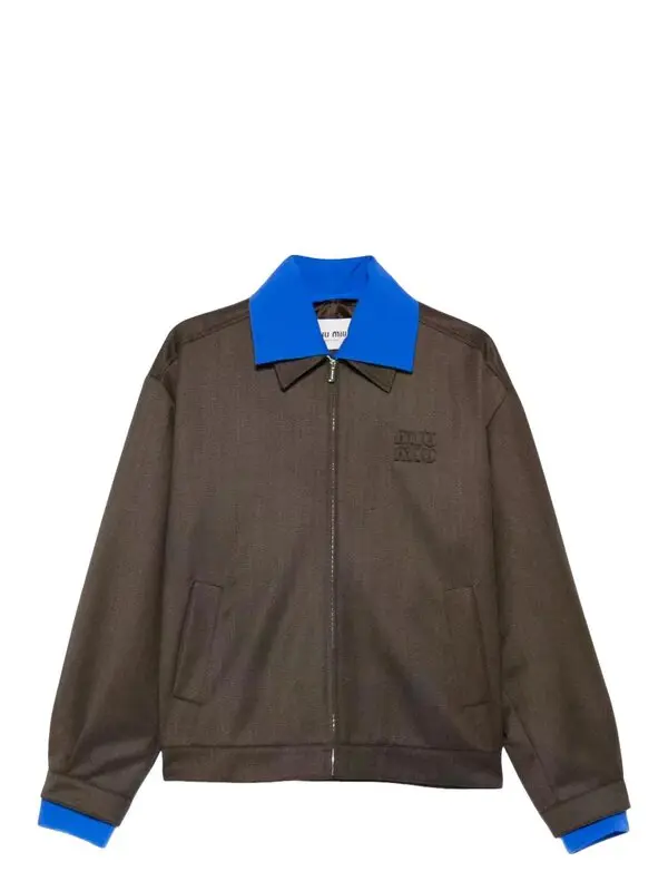 Miu Miu Logo-embroidered Zip-up Jacket - Brown