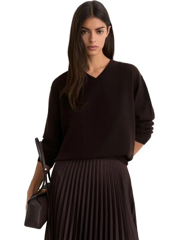 REISS Jenny Wool-cashmere V-neck Jumper - Chocolate Brown