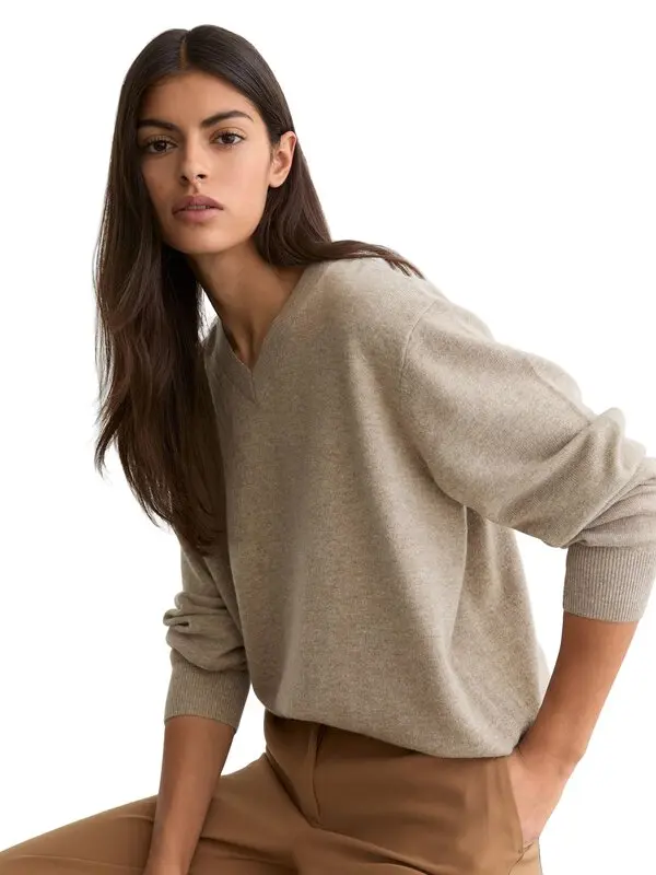 REISS Jenny Wool-cashmere V-neck Jumper - Taupe Neutral