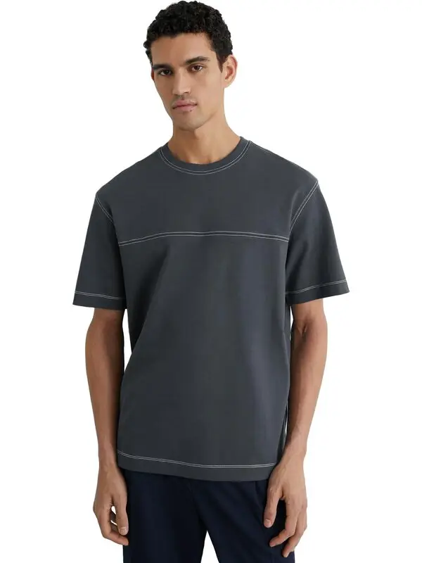 REISS Ravello Contrast-stitch Relaxed-fit T-shirt - Petrol Blue