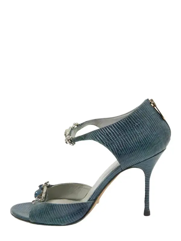 SERGIO ROSSI Lizard-embossed Crystal Sandals - Blue