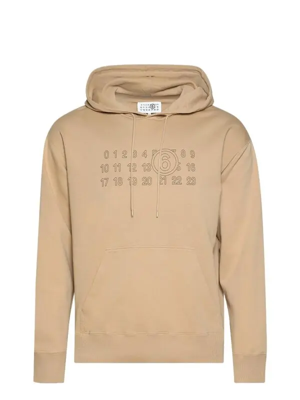 MAISON MARGIELA Hooded Sweatshirt With Numeric Logo - Camel
