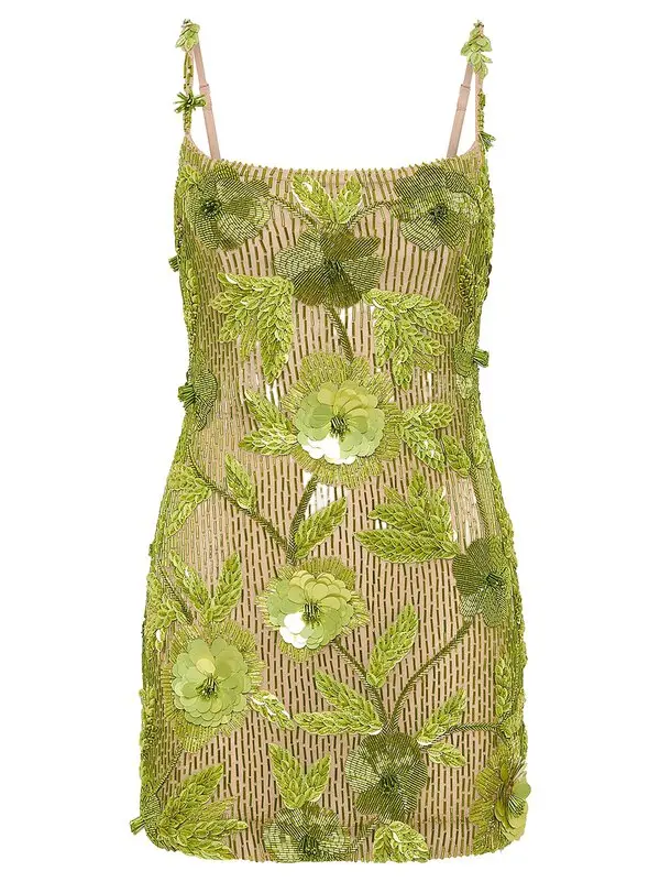 Rachel Gilbert Pierre Embellished Mini Dress - Lime Green