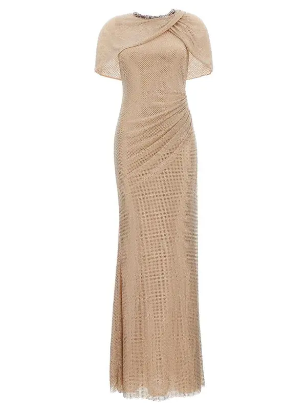 SELF-PORTRAIT Maxi Dress With Crystals - Beige