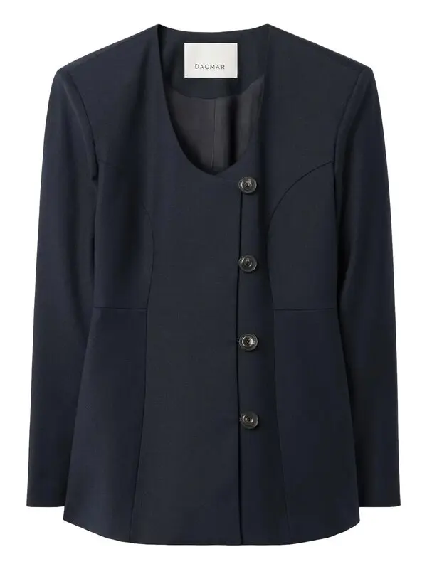 HOUSE OF DAGMAR Collarless Single Breasted Blazer - Navy