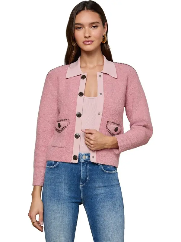 L'Agence Poetry Cardigan - Mauve Rose/dark Brown