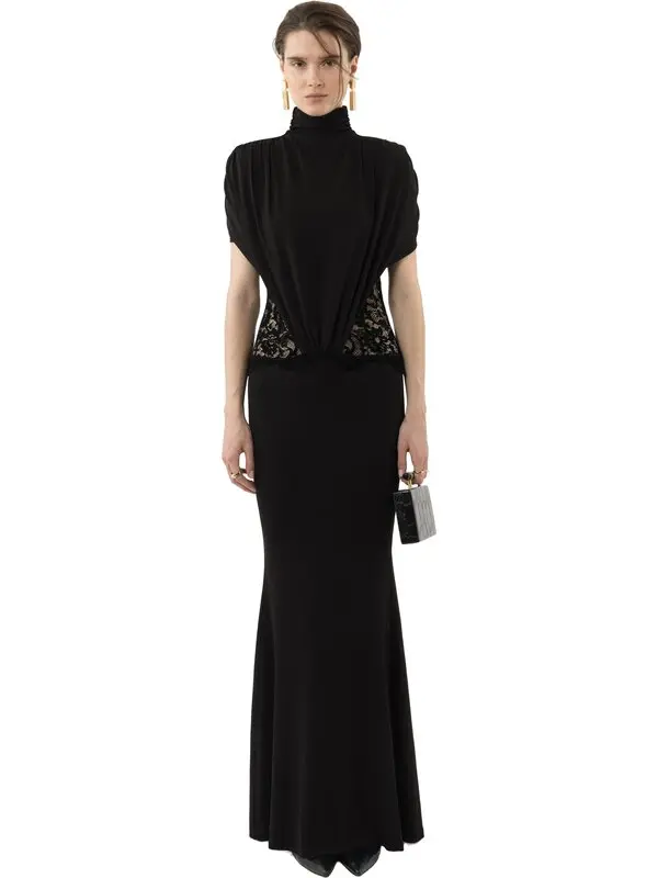 Arakii Lace Front Maxi Dress - Black