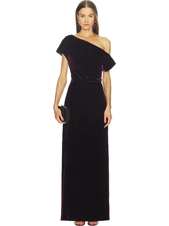 SRG Paola One-shoulder Velvet Gown - Wine