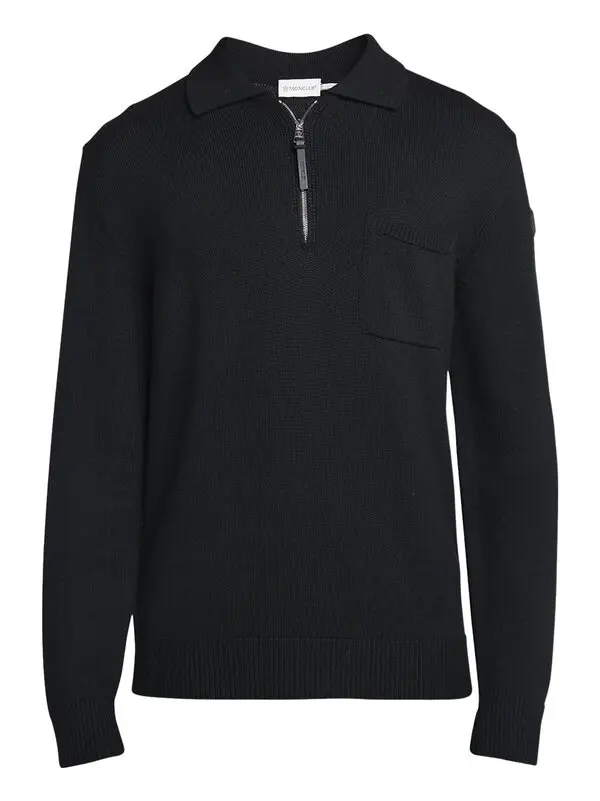 Moncler Long-sleeve Zip Polo Sweater - Black