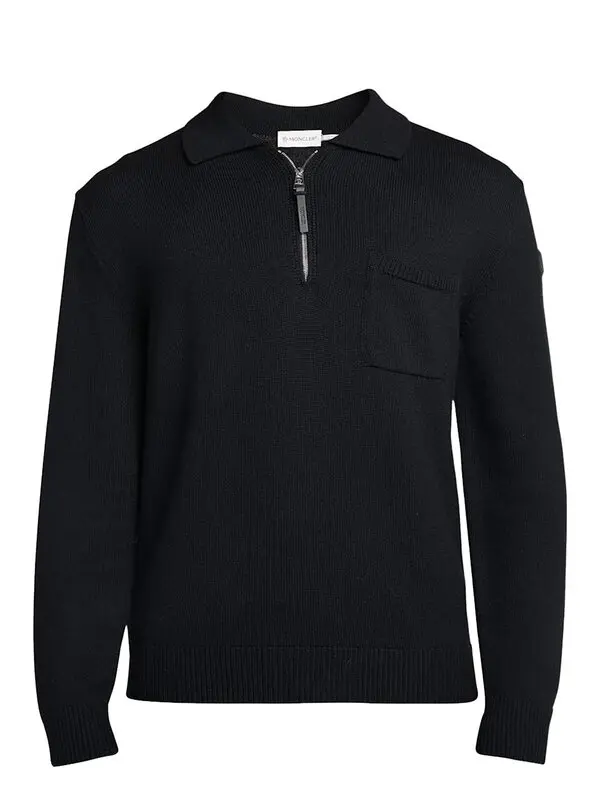 Moncler Long-sleeve Zip Polo Sweater - Black
