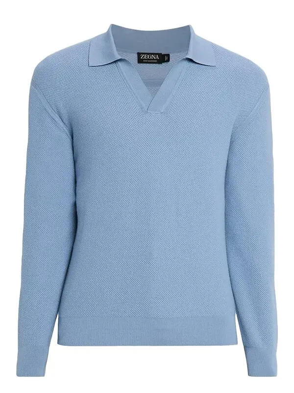 Zegna Oasi Cashmere Johnny Collar Polo Sweater - Br Blu Sld