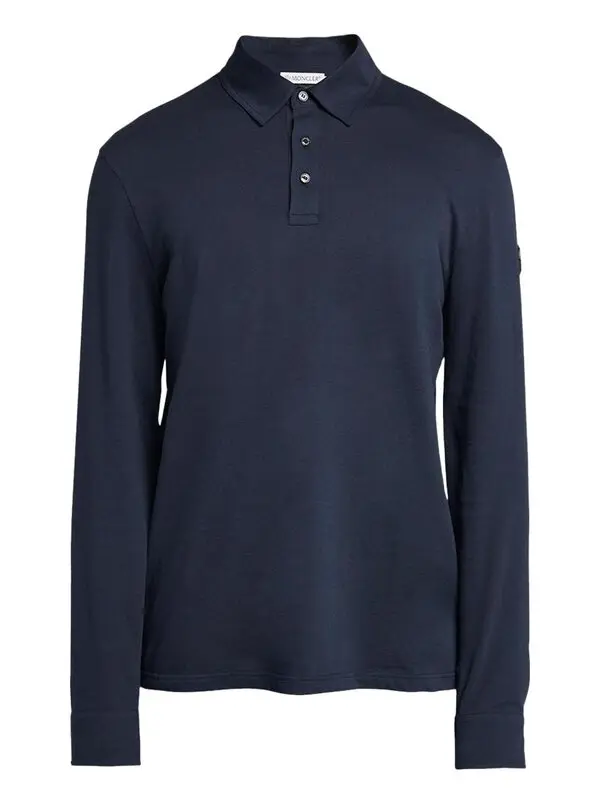 Moncler Cashmere Long-sleeve Polo Shirt - Navy