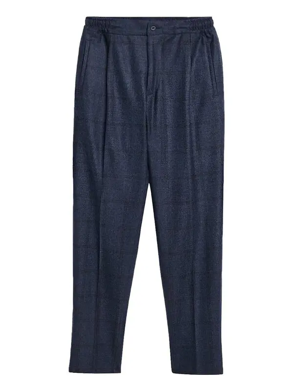 Kiton Windowpane Pleated Stretch Pants - Navy