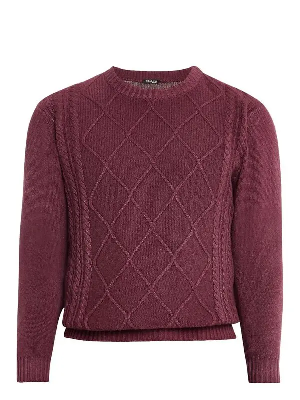 Kiton Cashmere Diamond Cable Crewneck Sweater - Dk Red