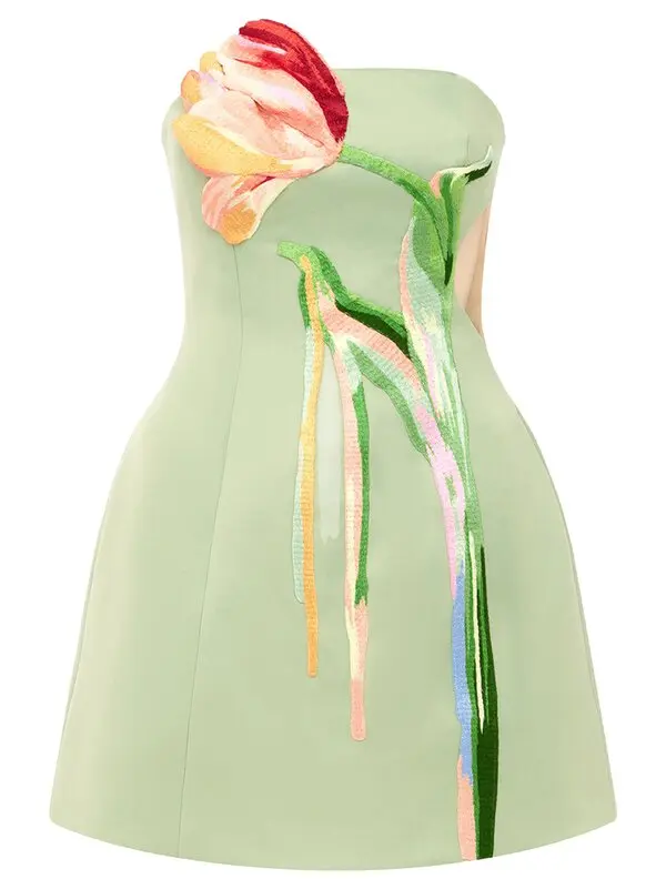 LEO LIN Roselle Floral-embroidered Cutout Mini Dress - Green
