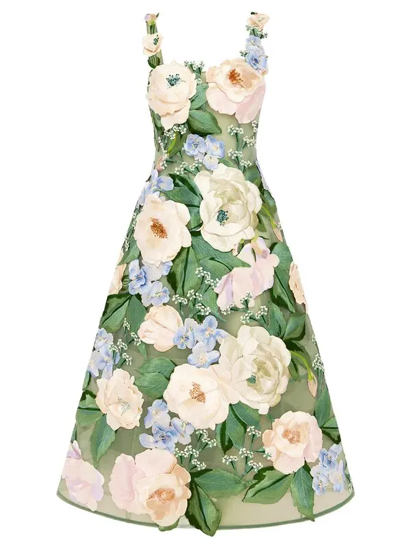 LEO LIN Beatice Hand-embroidered Midi Dress - Floral