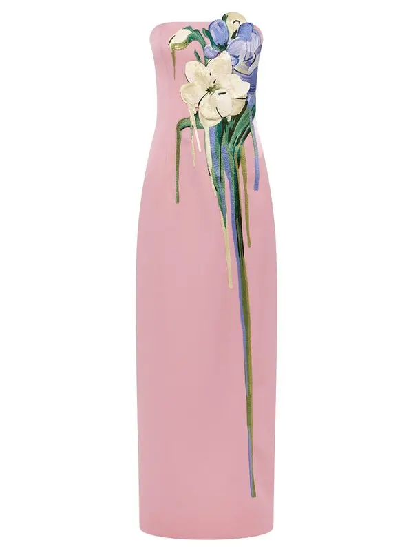 LEO LIN Rayna Floral-embroidered Maxi Dress - Pink