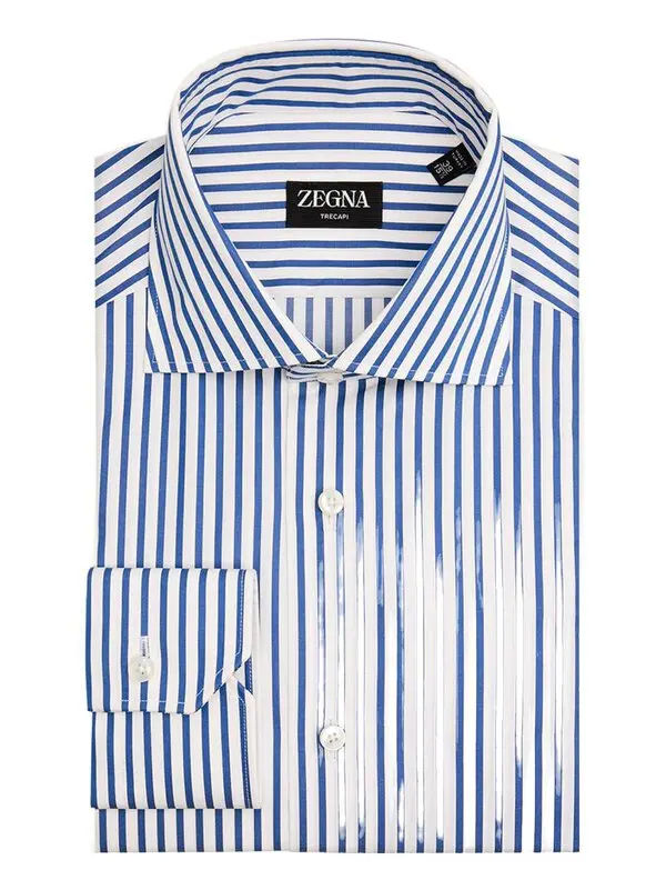 Zegna Trecapi Cotton Bengal Stripe Dress Shirt - Blue