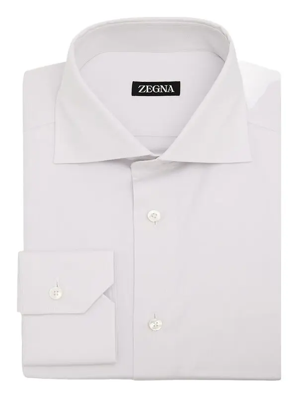 Zegna Solid Cotton Twill Dress Shirt - Gray