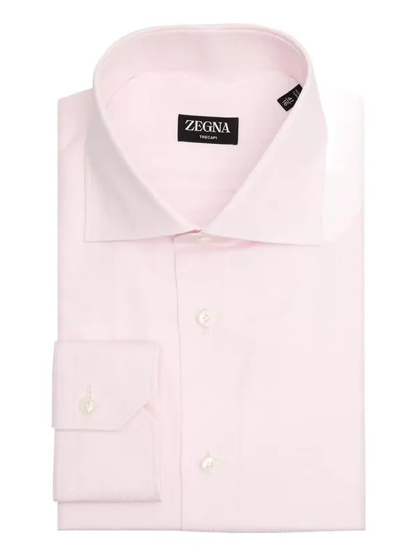 Zegna Trecapi Cotton Micro-structure Dress Shirt - Pink