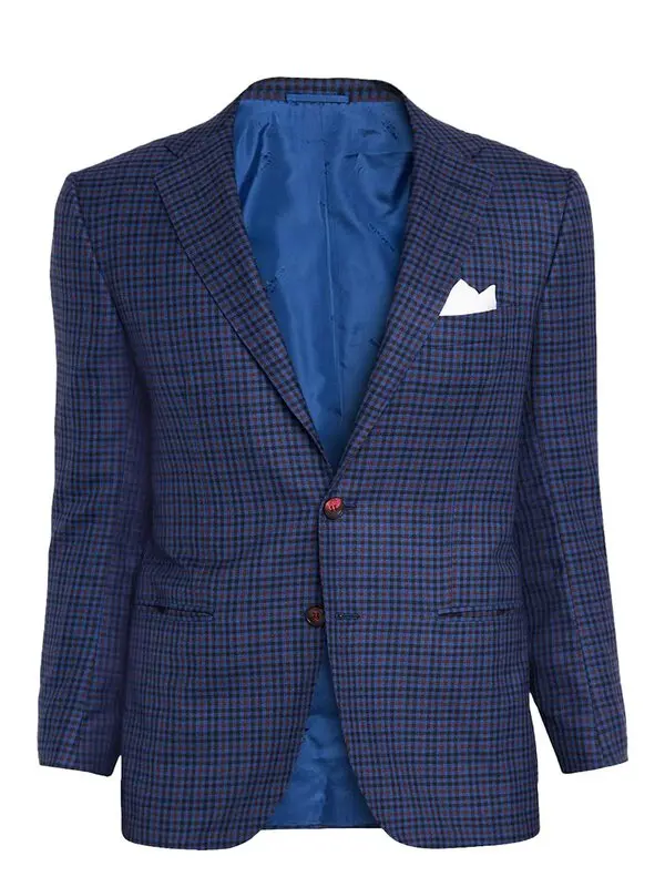 Kiton Cashmere Multi-check Sport Coat - Navy Mult