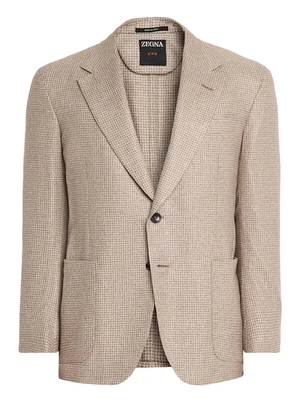 Zegna Silk And Cashmere Houndstooth Sport Coat - Md Bge Ck