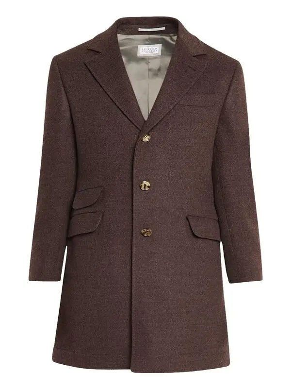 Brunello Cucinelli Traditional-fit Wool Overcoat - Brown And Amaranth