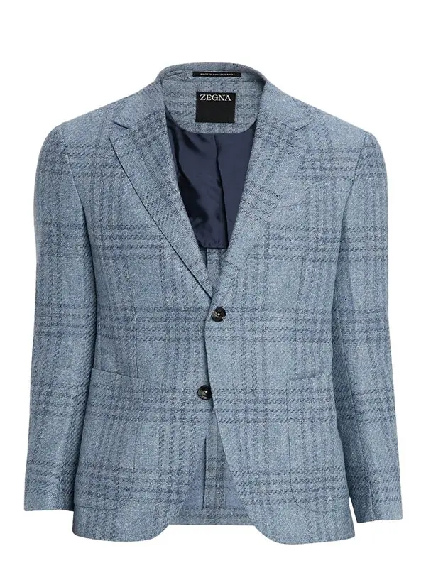 Zegna Plaid Woven Sport Coat With Patch Pockets - Br Blu Ck