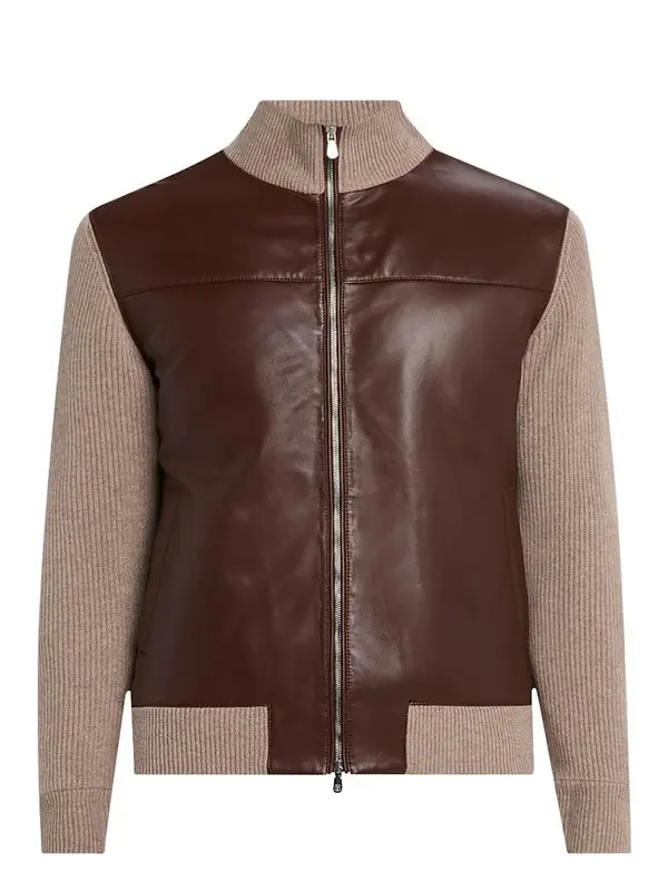 Brunello Cucinelli Leather And Cashmere Full-zip Jacket - Tabacco