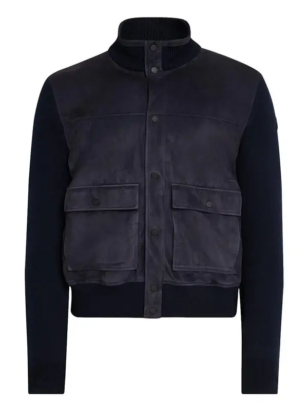 Moncler Wool And Suede Snap-front Cardigan - Blue