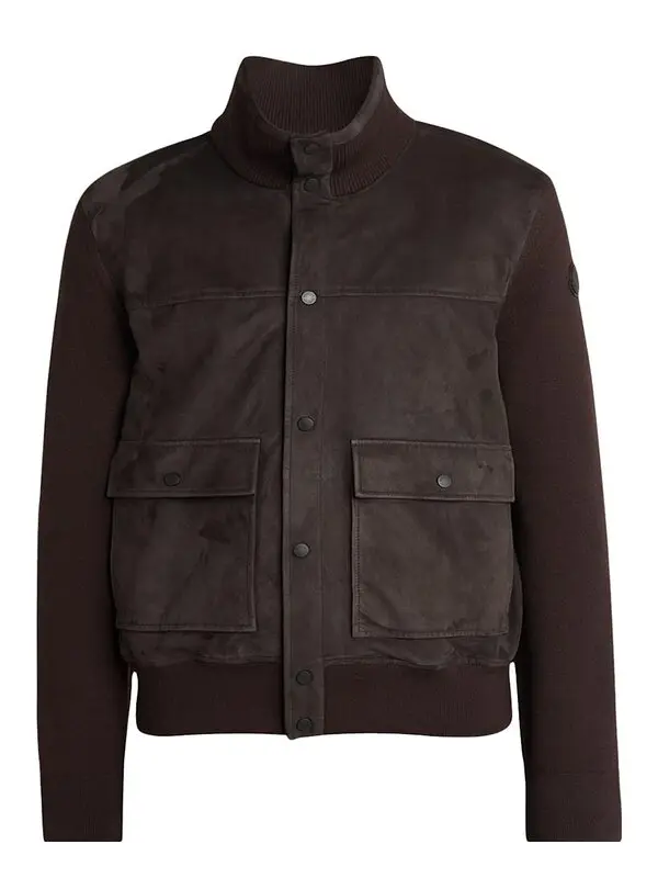 Moncler Wool And Suede Snap-front Cardigan - Brown