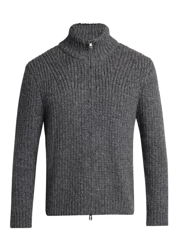 Moncler Ribbed Full-zip Sweater - Dkgray