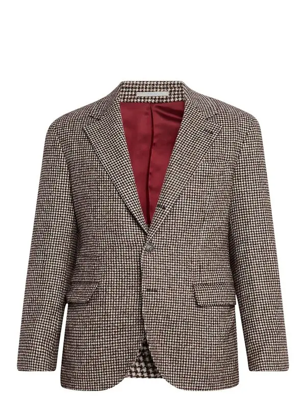 Brunello Cucinelli Pied De Poule Sport Coat With Enameled Buttons - Dark Brown
