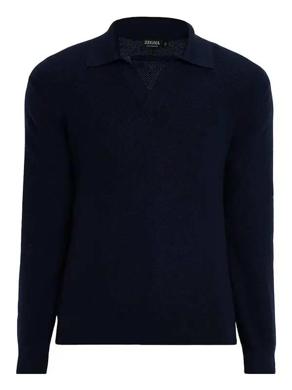 Zegna Cashco Johnny Collar Sweater - Dk Blu Sld