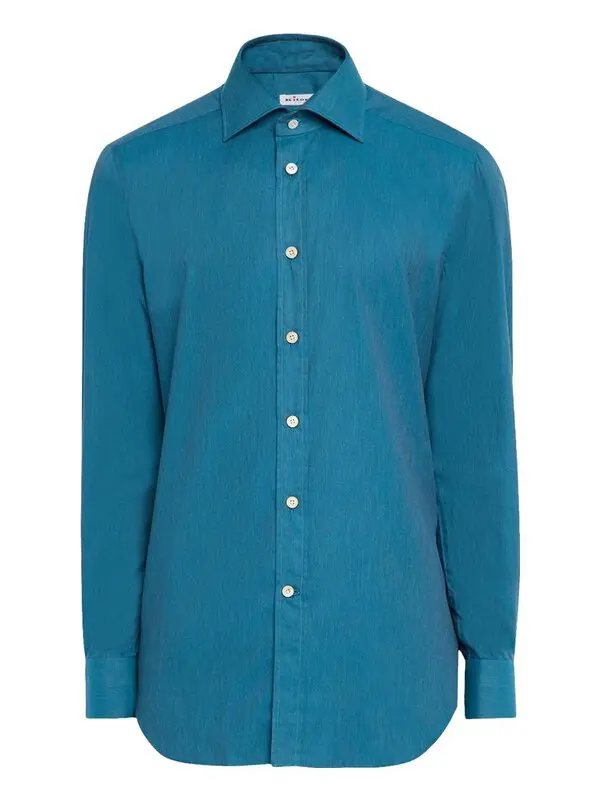 Kiton Cotton Micro-herringbone Sport Shirt - Blue