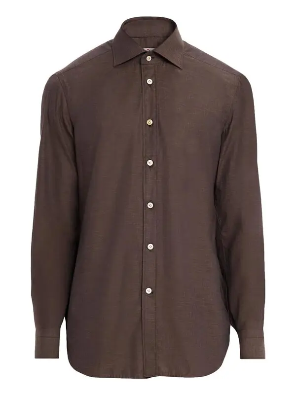 Kiton Cotton Micro-herringbone Sport Shirt - Brown