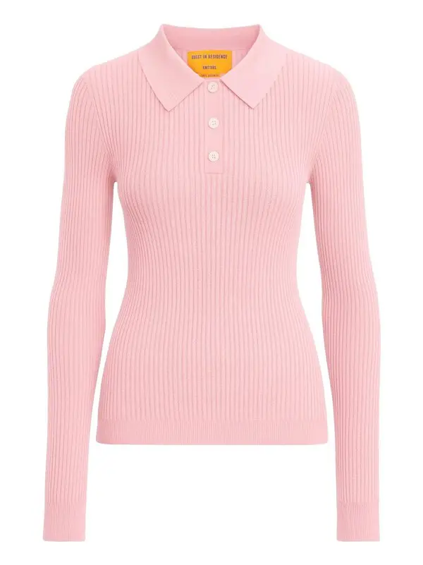 Guest In Residence Long Sleeve Polo Shirt - Pink