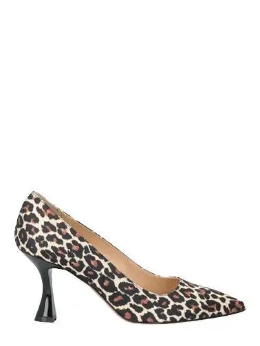 OVYÉ Leopard Print Spool Heel Pumps - Beige